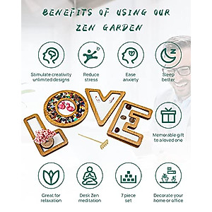 Melonva I Love You Gifts for Him Her L O V E 6" x 6" 4Pcs Mini Japanese Zen Garden for Desk with White Sand Accessories Father's Anniversary Decor Sand Garden Kit for Office