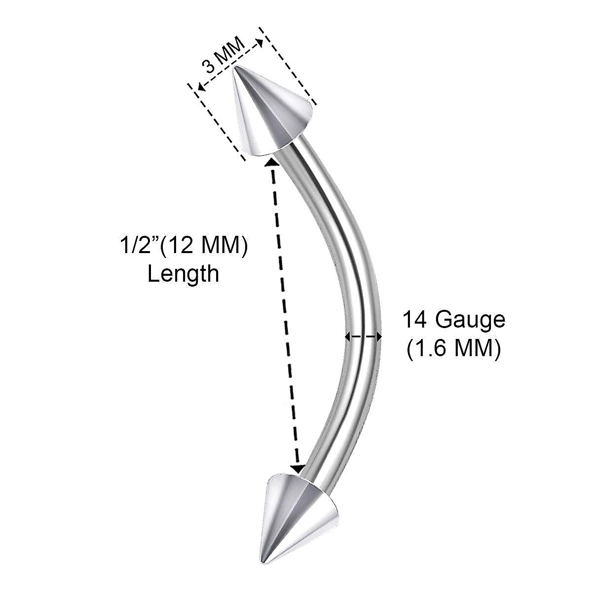 6PCS Stainless Steel Banana Barbell 14 gauge 6mm 8mm 10mm 3mm Ball Spike Tragus Nose Earrings Cartilage Piercing Jewelry 0255