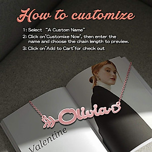 LoEnMe Jewelry Genevieve Name Necklace of Rose Gold Plated Custom Made with Arrow Love Heart Sterling Silver Personalized Bridesmaid Gift