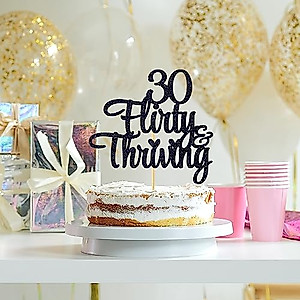 30 Flirty & Thriving Cake Topper, Cheers to 30 Years/Dirty 30, Happy 30th Birthday Anniversary Party Decorations Supplies, Black Glitter