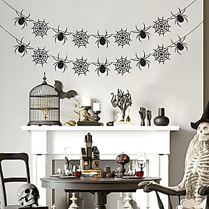 2 PCS Halloween Banner Halloween Garland, Black Glitter Spiderweb Garland- Halloween Party Decorations, Halloween Spider Decor, Hanging Spider Web Banner Decor, Halloween Party Supplies