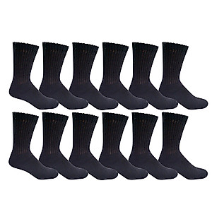 Diamond Star 6 Pairs Men's Cotton Crew Socks Moisture Control Work socks Multipack 6-12 (Black)