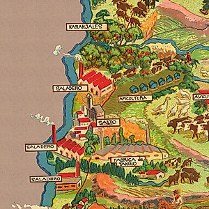 Map of Uruguay, South America circa 1936 - Oriental Republic of Uruguay - measures 24 inches x 24 inches (610mm x 610mm)