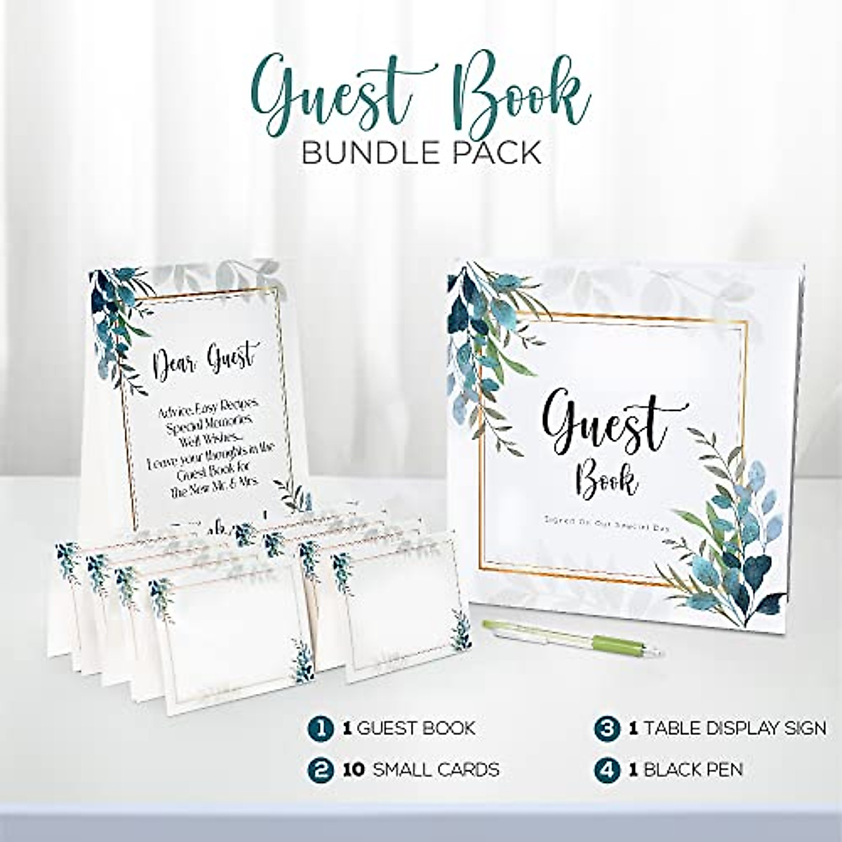 Guest Book Wedding Reception, Hardcover Decorative Guestbook, Alternative Sign in, Blank Pages Personal Messages, Decorative Book for Home, Includes Pen, Instructional Sign, and 10 Tent Cards.