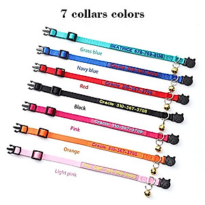 shangye Personalized Cat Collar, Custom Embroidered Cat Collars with with Name and Phone Number, Nylon ID Collar for Cat or Kitten with Breakaway Safety Release Buckle with Bell