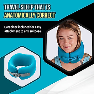 Orthopedic Neck Travel Pillow by Skypillow, Securely Supports Neck to Prevent Neck Cramps and Pain. Patented Memory Foam Pillow, Removable Washable Cover, Includes Carrying Case (Small)