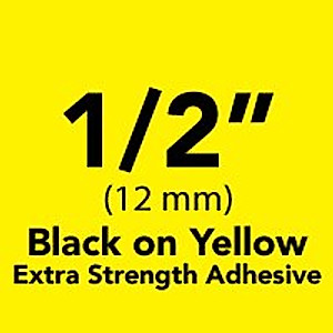 Brother 1/2" (12mm) Black Print on Yellow Extra Strength Adhesive P-Touch Tape for Brother PT-2730, PT2730 Label Maker