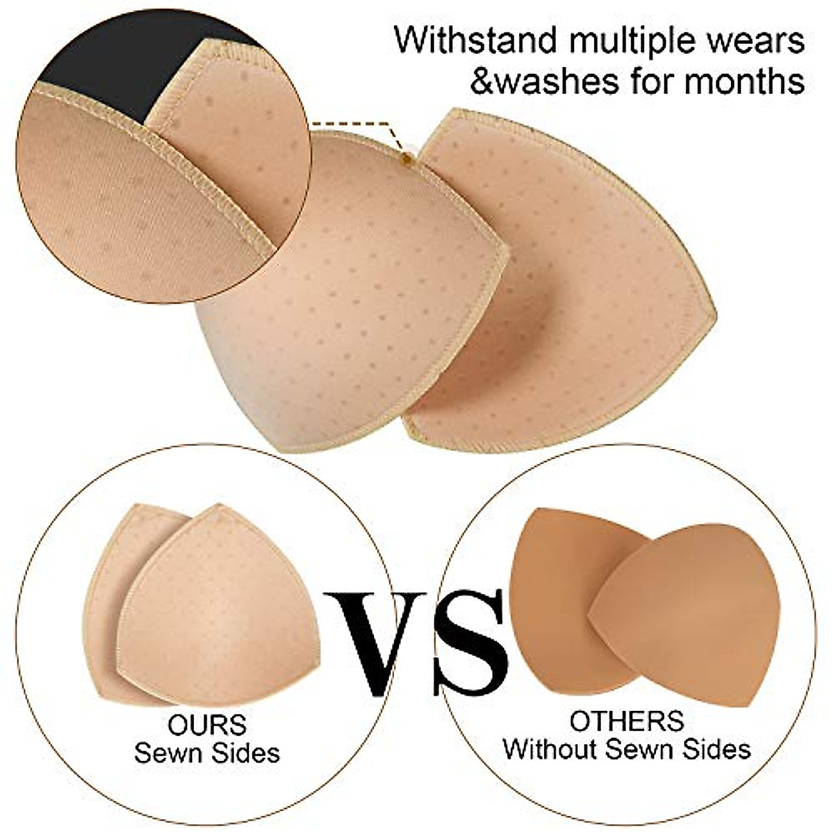 FUNCYboo Bra Pads Inserts 5 Pairs, Bra Inserts Breathable and Removable Bra Cups Inserts for Sport Bra Bikini Inserts (5 Beige)