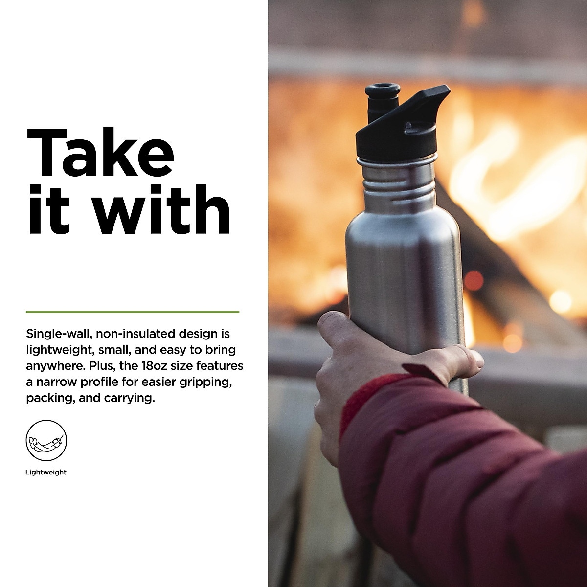 Klean Kanteen Classic Narrow Sport Cap Brushed Stainless Bottle 532Ml, 1 EA