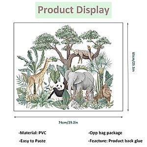 Cartoon Tropical Rainforest Animals Green Plants Wall Stickers, Jungle Giraffe Elephant Panda Lion Leopard Parrot Wall Decals, ZOXILEN DIY Zoo Art Decor for Kids Bedroom Nursery Living Room Home