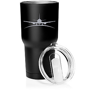 Smooth Body Tumbler Stainless Steel Vacuum Insulated Travel Mug Cup Gift Airplane Pilot Flight Attendant (30 oz, Matte Black)