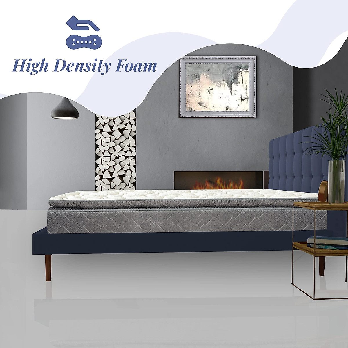 Greaton 10-inch Medium Firm Foam Mattress with 1-inch Pillow Top, 357 Coil Count Damask Fabric Mattresses with Black Border and White Top for Premium Look, Full XL