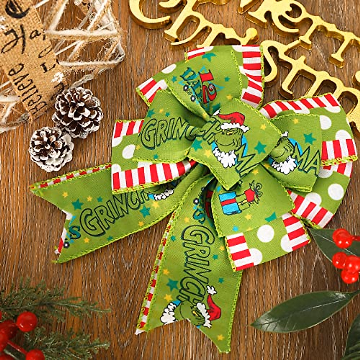 AnyDesign Christmas Wired Edge Ribbon 2.5 Inch 24 Yard Christmas Craft Ribbon Funny Cartoon Character Gift Wrapping Ribbon Decorative Ribbon for Xmas Tree Wreath Bows DIY Craft Decoration