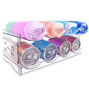 Water Bottle Organizer, 2 Tier 8 Containers Water Bottle Organizer for Cabinet, Stackable Plastic Clear Water Bottle Cup Holder,Drink/Water Bottle Storage Rack for Kitchen Countertop, Cabinet Freezer