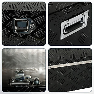 confote 30" Heavy Duty Aluminum Stripes Plated Tool Box Pick Up Truck Bed RV Trailer Toolbox Waterproof Square Storage Organizer with Side Handle, Lock with Keys -30"x 13"x 10"，Black