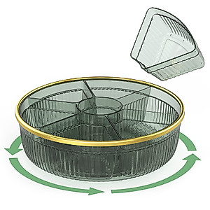 11.8 Inch Lazy Susan Organizer for Cabinet with 7 Removable Bins, 360° Turnable Clear Spice Rack Organizer for Cabinet, Decorative Trays for Pantry, Cupboard, Makeup, Kitchen, Bathroom - Dark Green