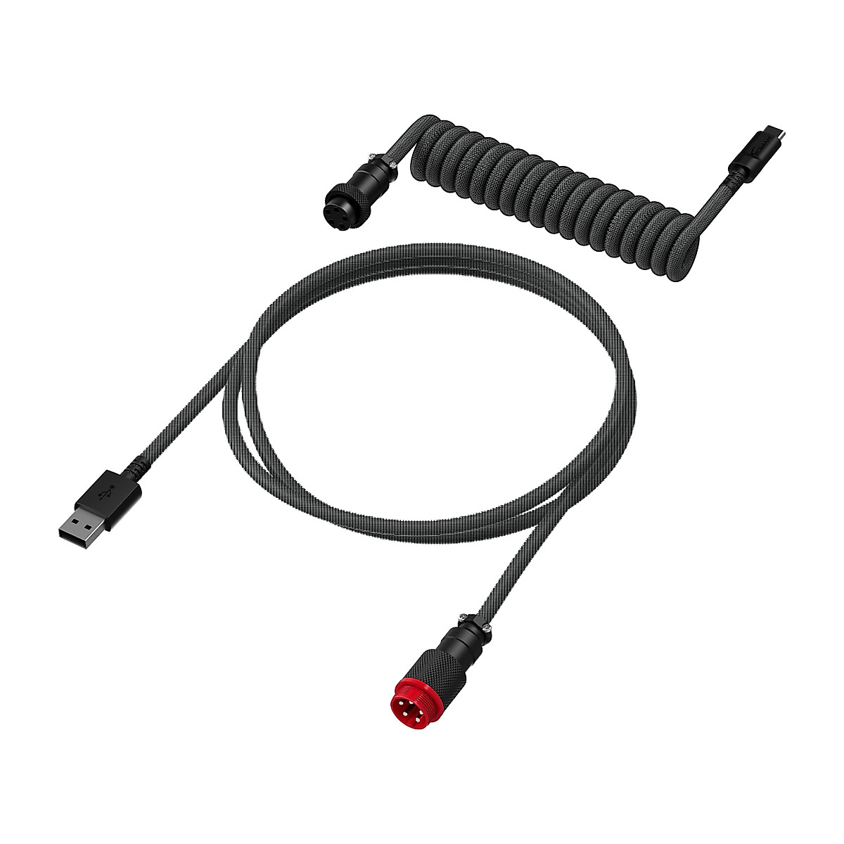 HyperX Coiled Cable - Durable Coiled Cable, Stylish Design, 5-Pin Aviator Connector, USB-C to USB-A - Grey/Black