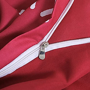 Dykoos Christmas Soft Brushed Microfiber Duvet Cover Set, Holiday Themed Snowflakes, Red and White, Queen Size with Zipper Closure, 1 Duvet Cover and 2 Pillow Shams