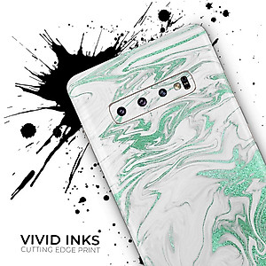 DesignSkinz Mint Marble & Digital Gold Foil V8 Protective Vinyl Decal Wrap Skin Cover Compatible with The Samsung Galaxy S20 (Screen Trim & Back Glass Skin)