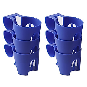 TonGass (6-Pack) Poolside Cup Holders (Blue) - Compatible with Above Ground Pools with 2 Inches or Thinner Round Top Bars - Strong and Durable Easy to Use Clip-On No-Spill Cup Holders