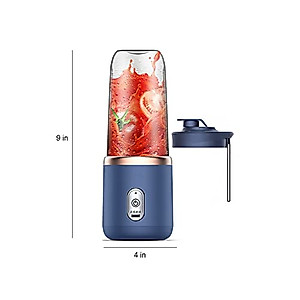 Portable Blender,Personal Blender with USB Rechargeable Mini Fruit Juice Mixer,Personal Size Blender for Smoothies and Shakes Mini Juicer Cup Travel 14oz,Fruit Juice,Milk (Blue)