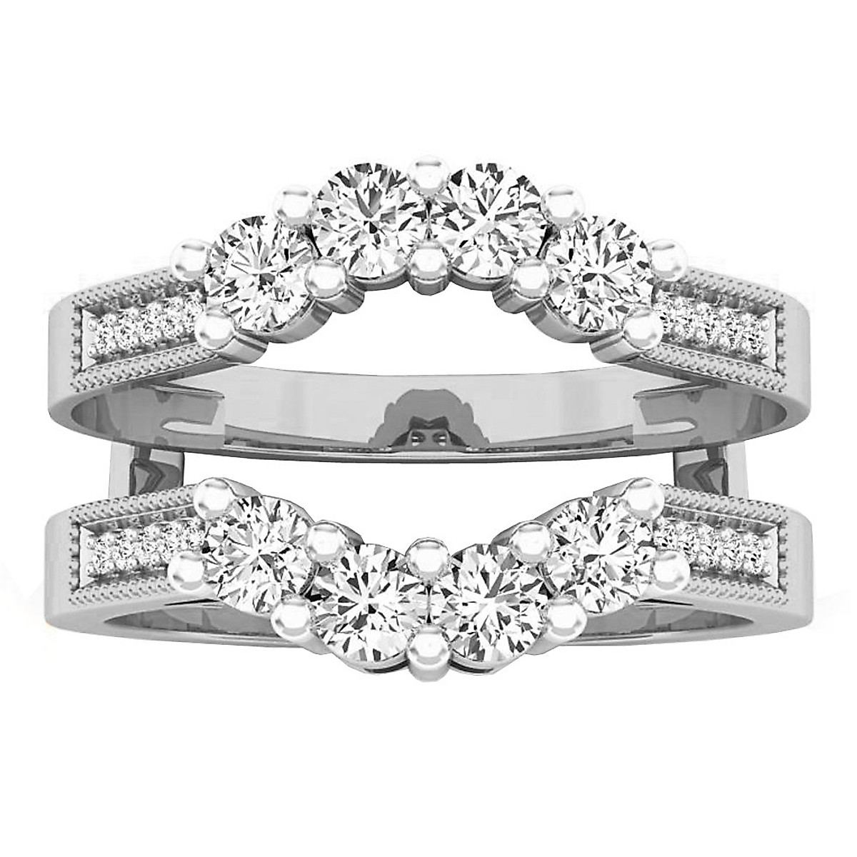 Dazzlingrock Collection 0.85 Carat (Ctw) 10K Round White Diamond Ladies Wedding Double Ring, White Gold, Size 6