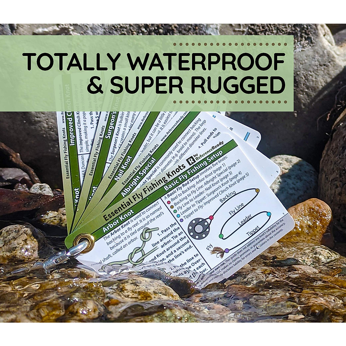 Fly Fishing Knot Cards - Waterproof Guide to 14 Essential Fly Fishing Knots - Includes Mini Carabiner