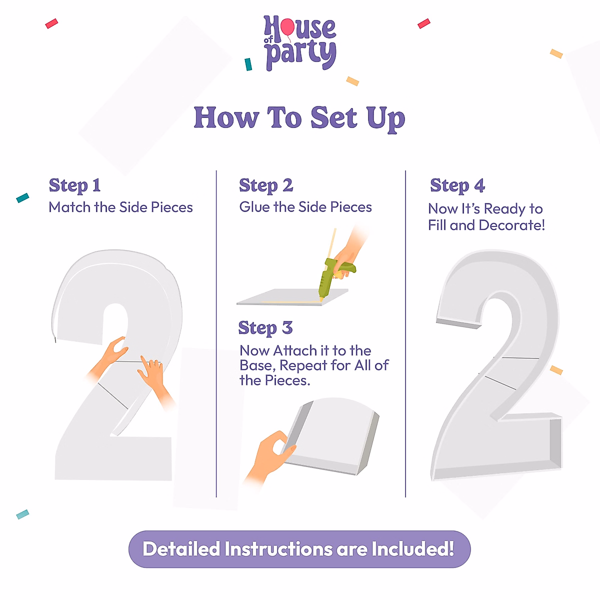 HOUSE OF PARTY 3FT Mosaic Numbers for Balloons- Marquee Numbers Pre-Cut Light Up Balloon Number Frame, Mosaic Cardboard Numbers 2 for 12th 20th 21st Birthday, Anniversary, Graduation Party Decorations