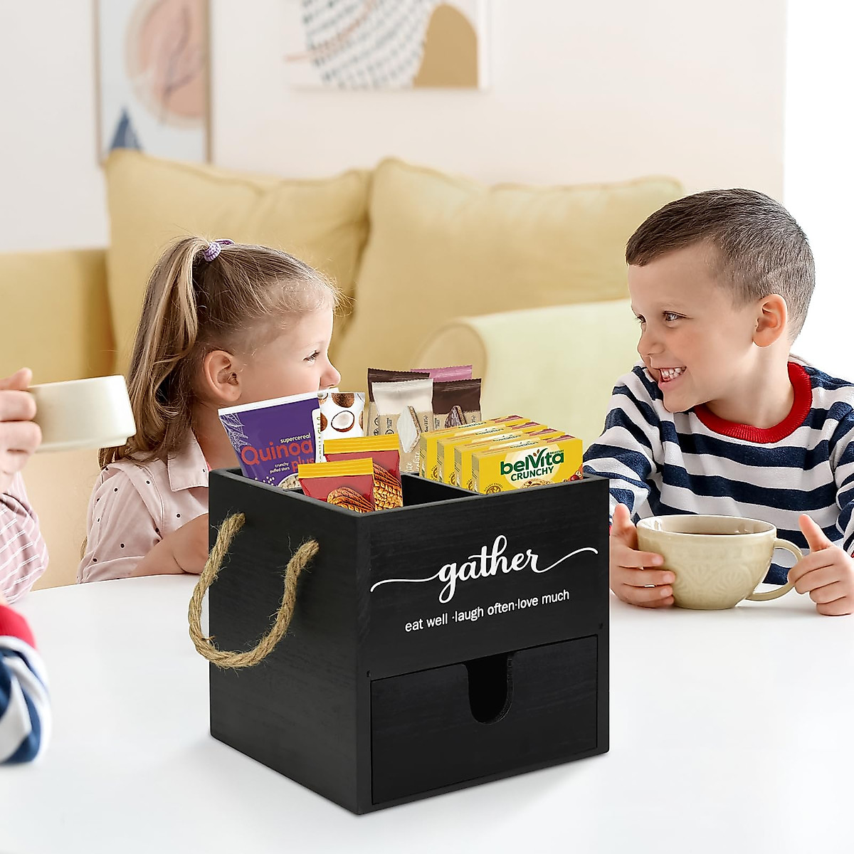 Updesign Silverware Caddy with Drawer, Flatware Organizer for Kitchen Countertop, Utensil Holder with Napkin Holder, Multifunctional Kitchen Cutlery Organizer for Forks, Knives, Spoons, Napkins, Cups