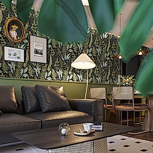 Ismoon Peel and Stick Wallpaper, Leaf Wallpaper Peel and Stick Tropical Botanical Contact Paper Fern Moss Wallpaper Vintage Removable Wallpaper Vinyl Self-Adhesive Sticky Wallpaper Bathroom 16.1x118in