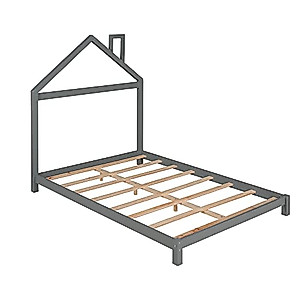 Merax Kids House Beds Full Wood Bed Frames for Boys,Girls, No Box Spring Need (Full, Gray)