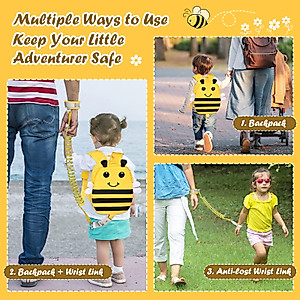 Zooawa Toddler Harness Backpack with Leash, 2 in 1 Cute Bee Kid Backpack with Anti Lost Wrist Link, Toddler Backpack Harness with Safety Leash for 1-4 Years Old Baby Boys Girls