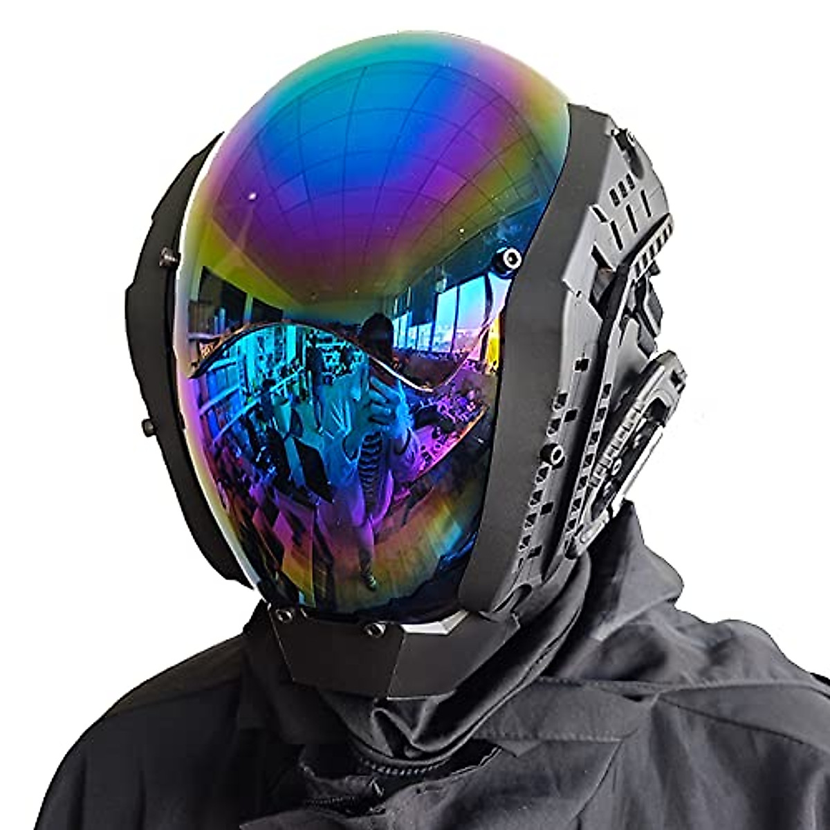 KYEDAY Punk Mask Cosplay for Men, Mechanical Sci-fi Gear Cosplay Halloween Mask Fit Party Music Festival Accessories (blue)
