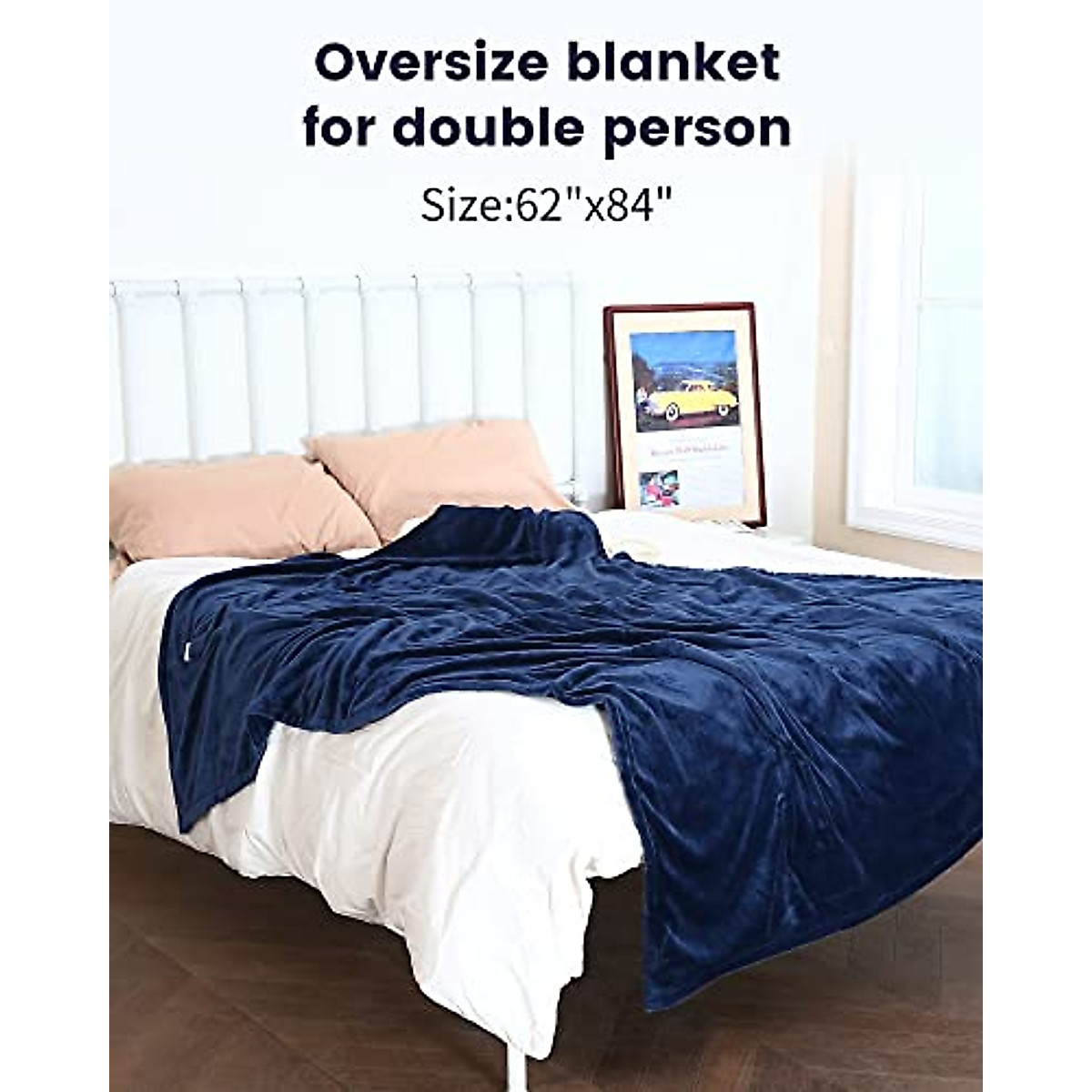 Electric Heated Blanket Twin Size 62"x84" for Home Bedding Use Large Oversized Soft Flannel Velvet Controller with 4 Heating Levels and 10 Hours Auto Shut Off Machine Washable -(Blue, Twin(62"x84"))