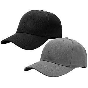 Falari Baseball Cap Adjustable Size for Running Workouts and Outdoor Activities All Seasons (2pk Black & Dark Gray)