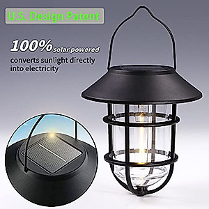 Icerona Solar Lantern Hanging Solar Lights, Metal Waterproof Solar Lights Outdoor with Hooks, 2 Pack Garden Lights Outdoor Decorative for Patio Porch Yard Fence