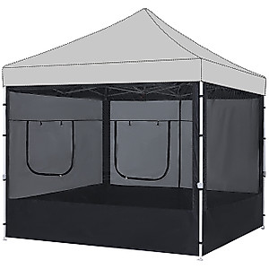 ABCCANOPY Food Booth 10' x 10' Sidewall Kit Set of 4, Includes 2 Roll-Up Serving Windows, Commercial Grade Mesh, Black