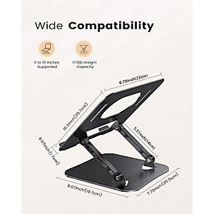 JOIOT Laptop Stand, Adjustable Laptop Stand for Desk, Aluminum Computer Stand Portable Laptop Riser, Foldable Laptop Holder for Mac HP ASUS Acer Surface ThinkPad Dell Lenovo