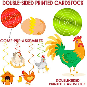 Chicken Hanging Swirls Chicken Party Hanging Ceiling Decorations Chicken Birthday Party Supplies Chicken Theme Swirl Streamers for Farm Chick Baby Shower Decorations