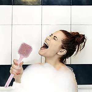 ZCX Body Brushes Silicone Bath Brush, Soft Bristles Body Shower Brush Back Brush Scrubber with Long Handle for Shower Body Brushes (Color : Pink)