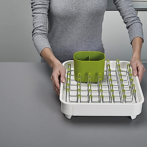 Joseph Joseph 85071 Extend Expandable Dish Drying Rack and Drainboard Set Foldaway Integrated Spout Drainer Removable Steel Rack and Cutlery Holder, White,White/Green - Plastic
