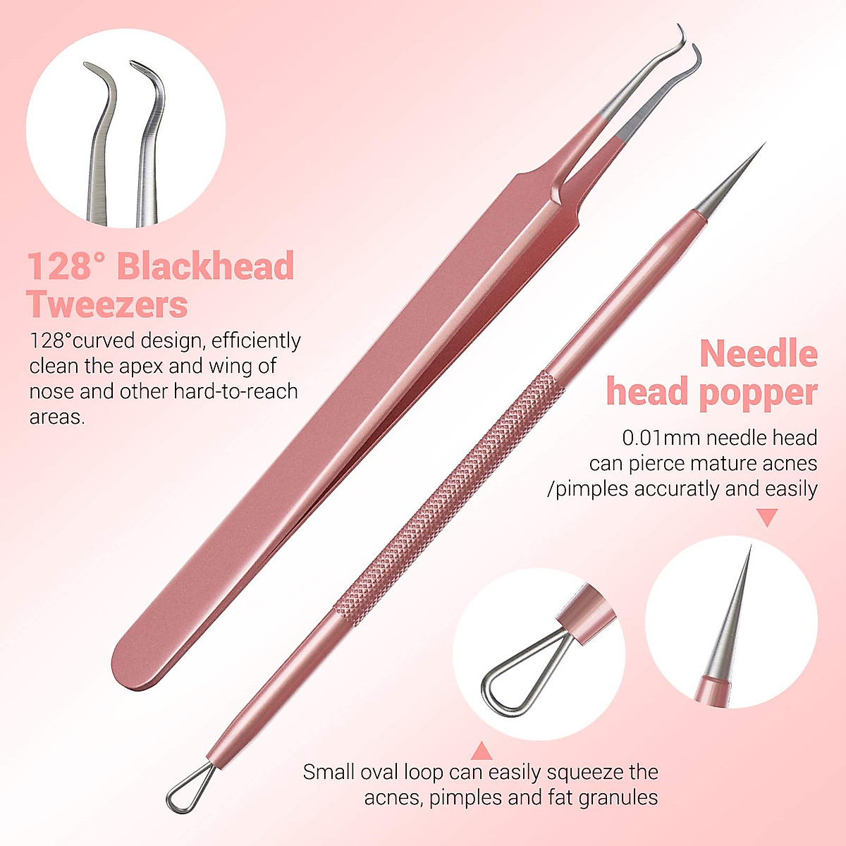 MelodySusie Blackhead Remover Pimple Popper Tool Kit - Professional Extractor for Nose and Face, Stainless Comedone, Blemish Whitehead Popping with Portable Metal Case.