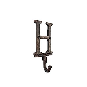 Handcrafted Nautical Decor Rustic Copper Cast Iron Letter H Alphabet Wall Hook 6"