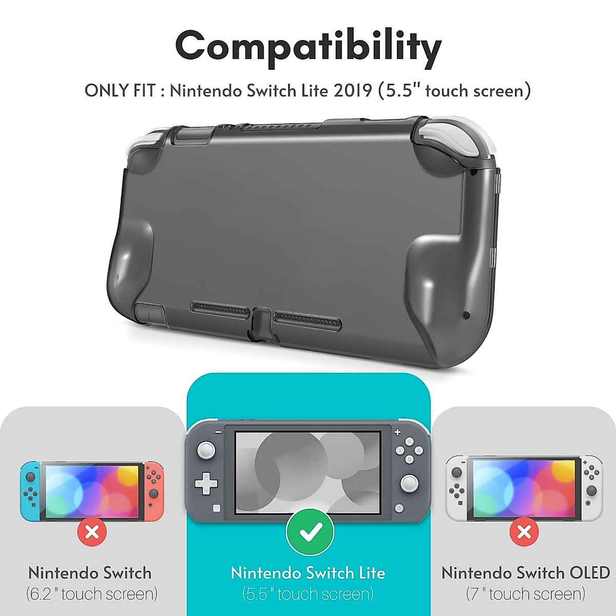 TNP Clear Protective Case for Nintendo Switch Lite - Switch Lite Protective Case with Ergonomic Grip - Hard, Lightweight, Slim, Protective Case for Nintendo Switch Lite Hard Case, Shadow Grey