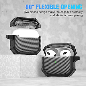 Maxjoy for Airpods 3 Case Cover, Airpods 3 Protective Case Gen 3 Translucent Carbon Fiber Hard Shell Rugged Shockproof Cover with Keychain Compatible with Apple Airpods 3rd Generation 2021, Black