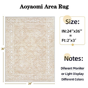 Aoyaomi Moroccan Area Rug 2x3 - Washable Distressed Entryway Rug Non-Slip Small Rug, Soft Low-Pile Geometric Farmhouse Indoor Door Mat Floor Carpet for Entrance Bedroom Kitchen Bathroom (2 x 3, Beige)