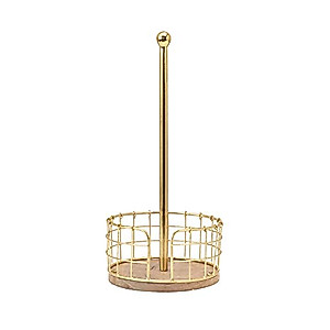 Bloomingville Metal & Wood Basket Base, Gold Finish Paper Towel Holder
