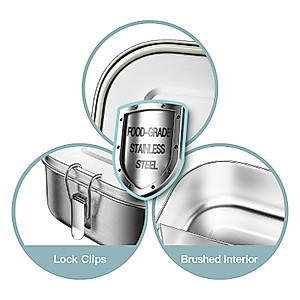 NUTUNI 47oz/1400ML Stainless Steel Lunch Box, 5 Compartments Bentobox for Kids or Adults, Metal Bento Box with Lockable Clips, Leakproof Food Storage Container for Work Lunch