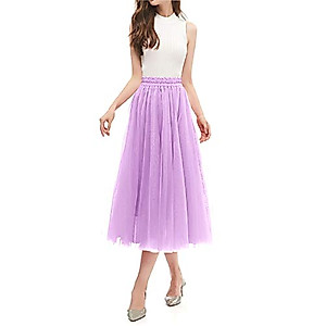 OBBUE Women's A Line Tulle Party Evening Tutu Skirts Tea Length Lavender-S/M