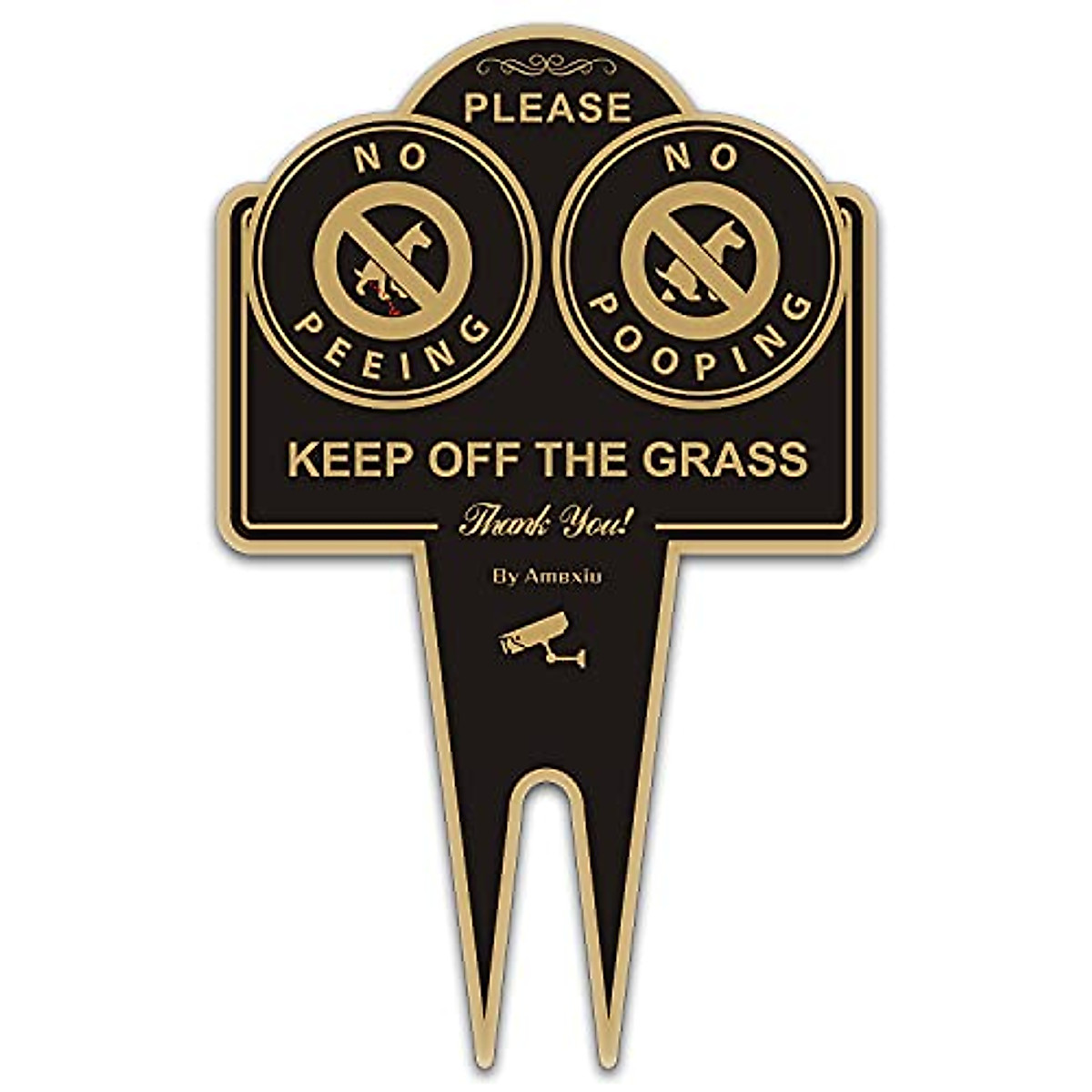 Amexiu No Pooping No Peeing Dog Sign, Keep off Grass Yard Sign Double Sided 15 x 9.5 X 0.08 Inches Rust Free Aluminum Sign, Easy Mounting Waterproof Durable Ink Black Gold Color, 1 Pack